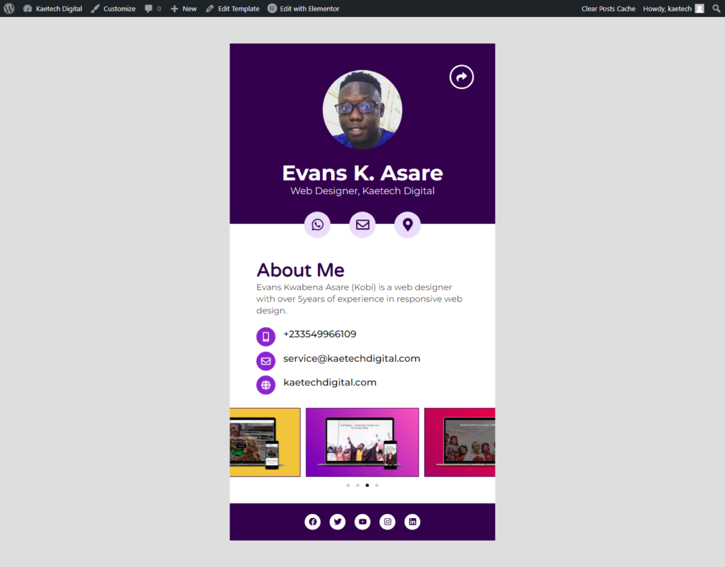 Digital Business Card Using Elementor Template – Ghana Digital Shop